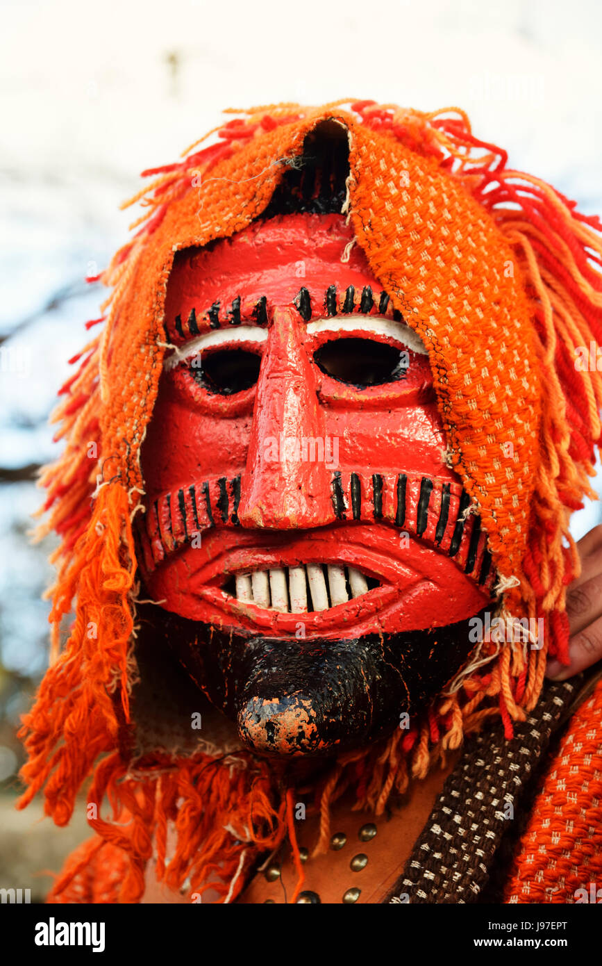 Wooden mask used during the Winter Solstice Festivities. Tras-os-Montes ...