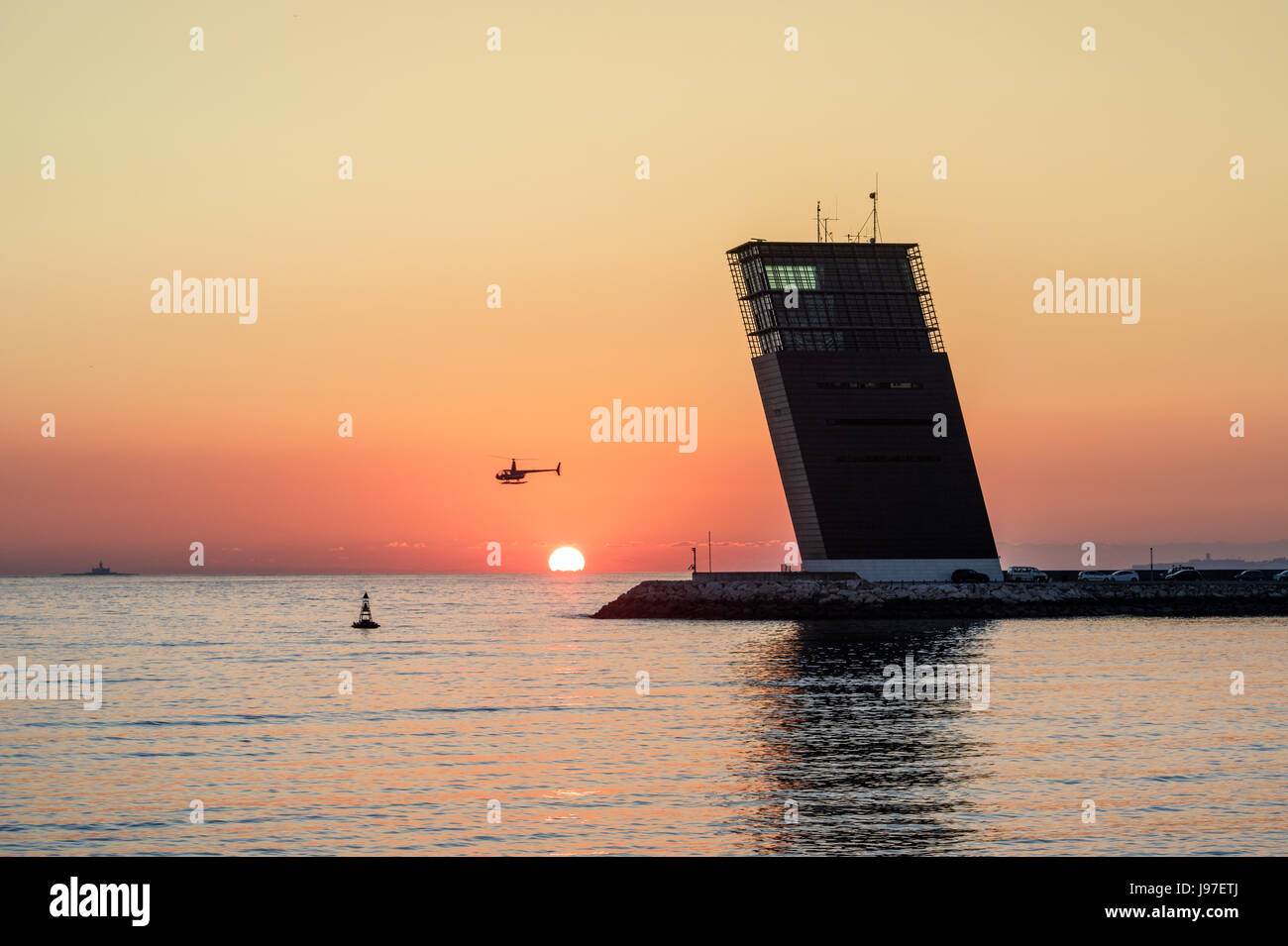 The Tower of Maritime Control in Alges, overlooking the Tagus river. A ...