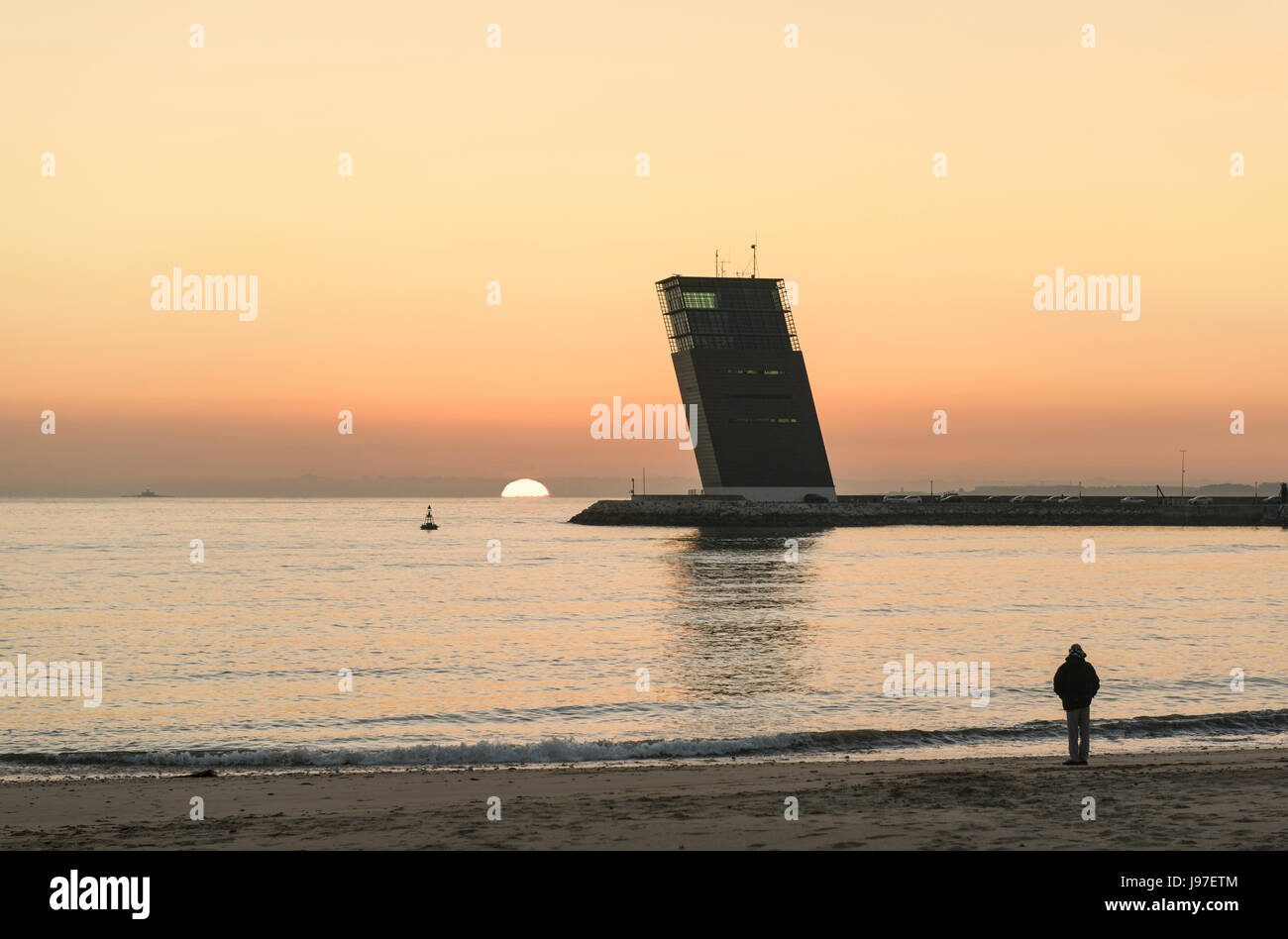 The Tower of Maritime Control in Alges, overlooking the Tagus river. A ...