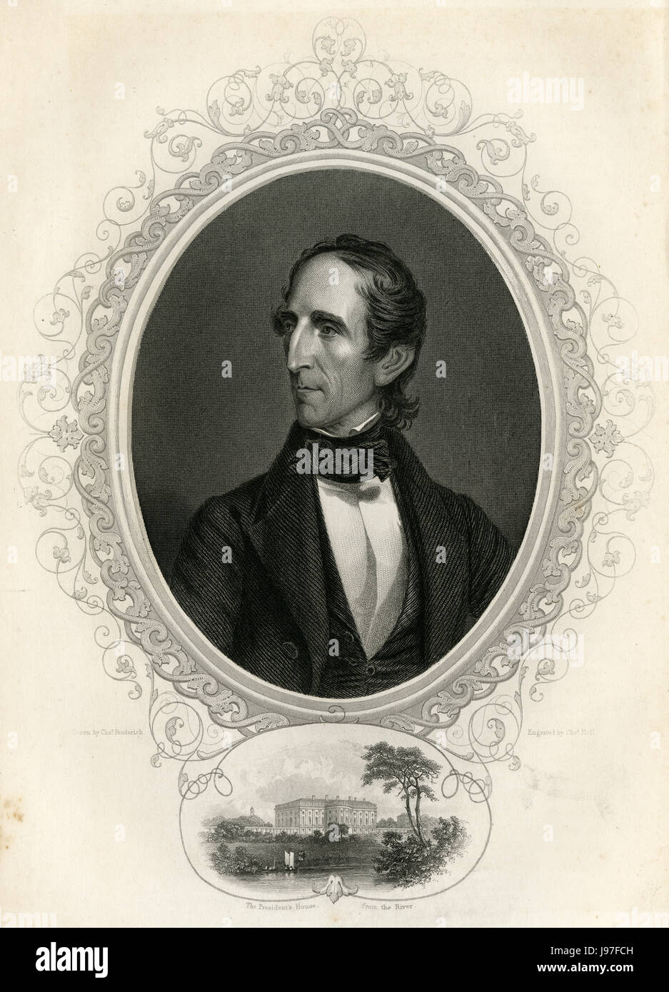 Antique c1860 engraving, John Tyler. John Tyler (1790-1862) was the ...