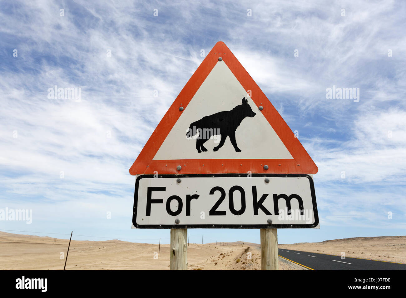 Hyena crossing warning sign, Namibia Stock Photo - Alamy