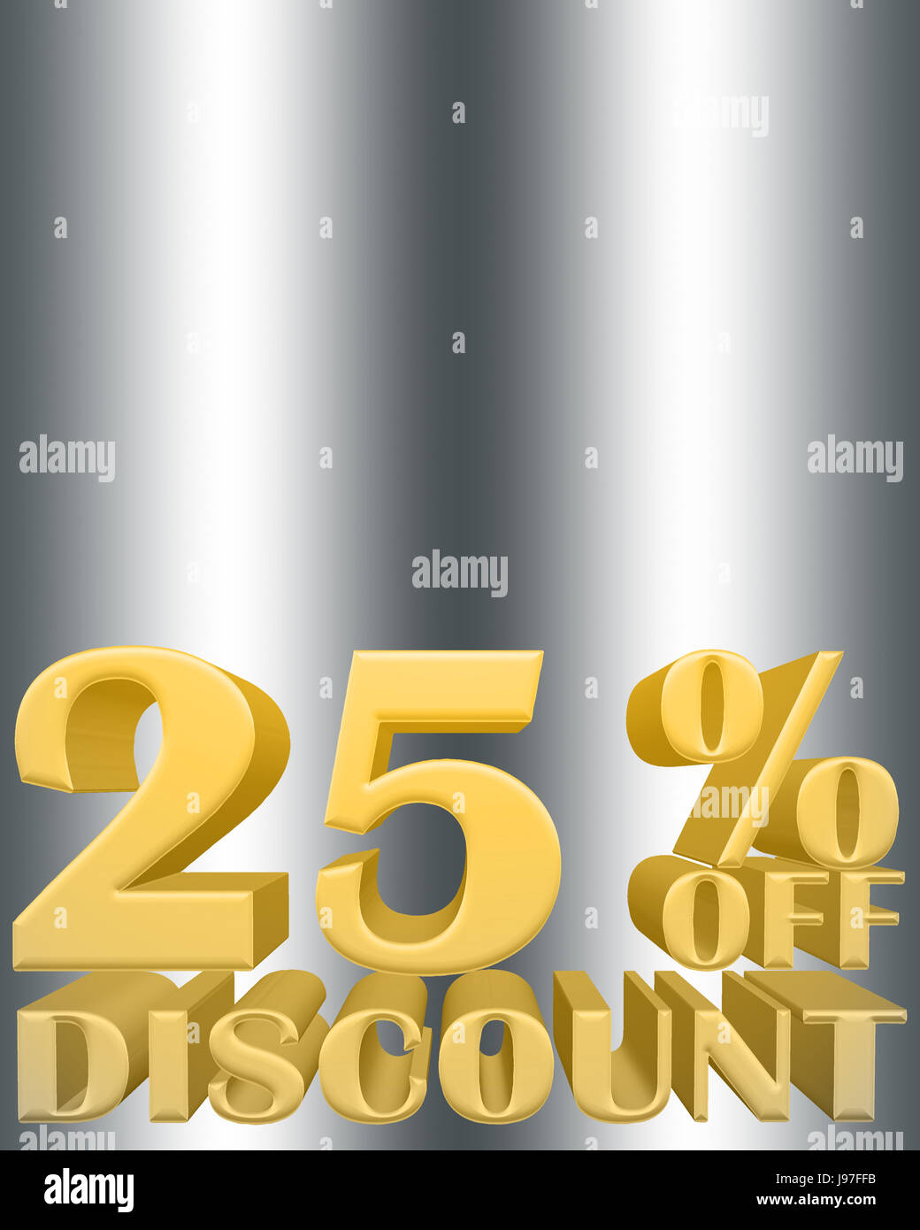 3d Golden colored 25% OFF, DISCOUNT text, isolated against the silver ...