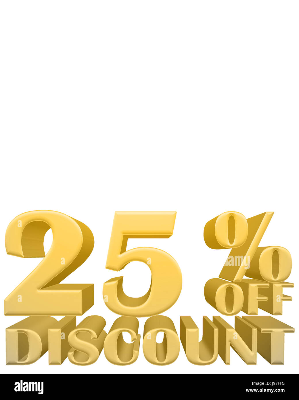 3d Golden colored 25% OFF, DISCOUNT text, isolated against the white ...