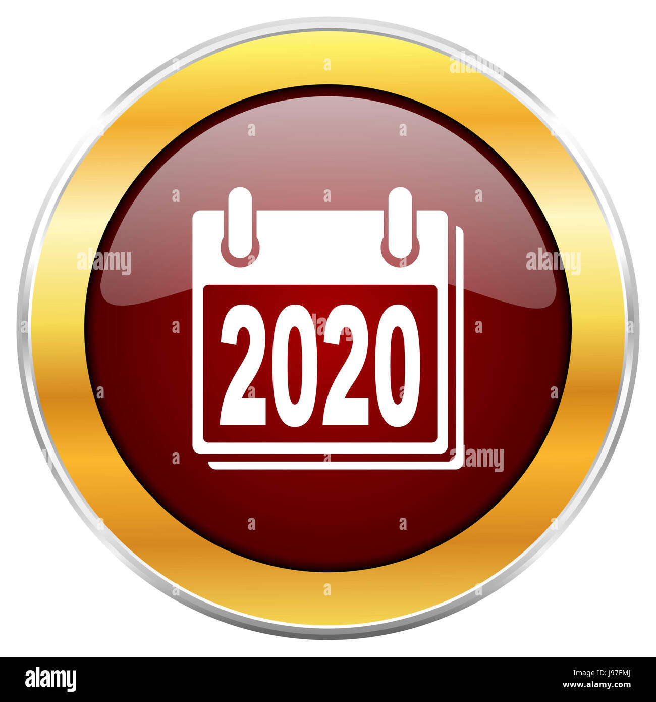 New year 2020 red web icon with golden border isolated on white ...