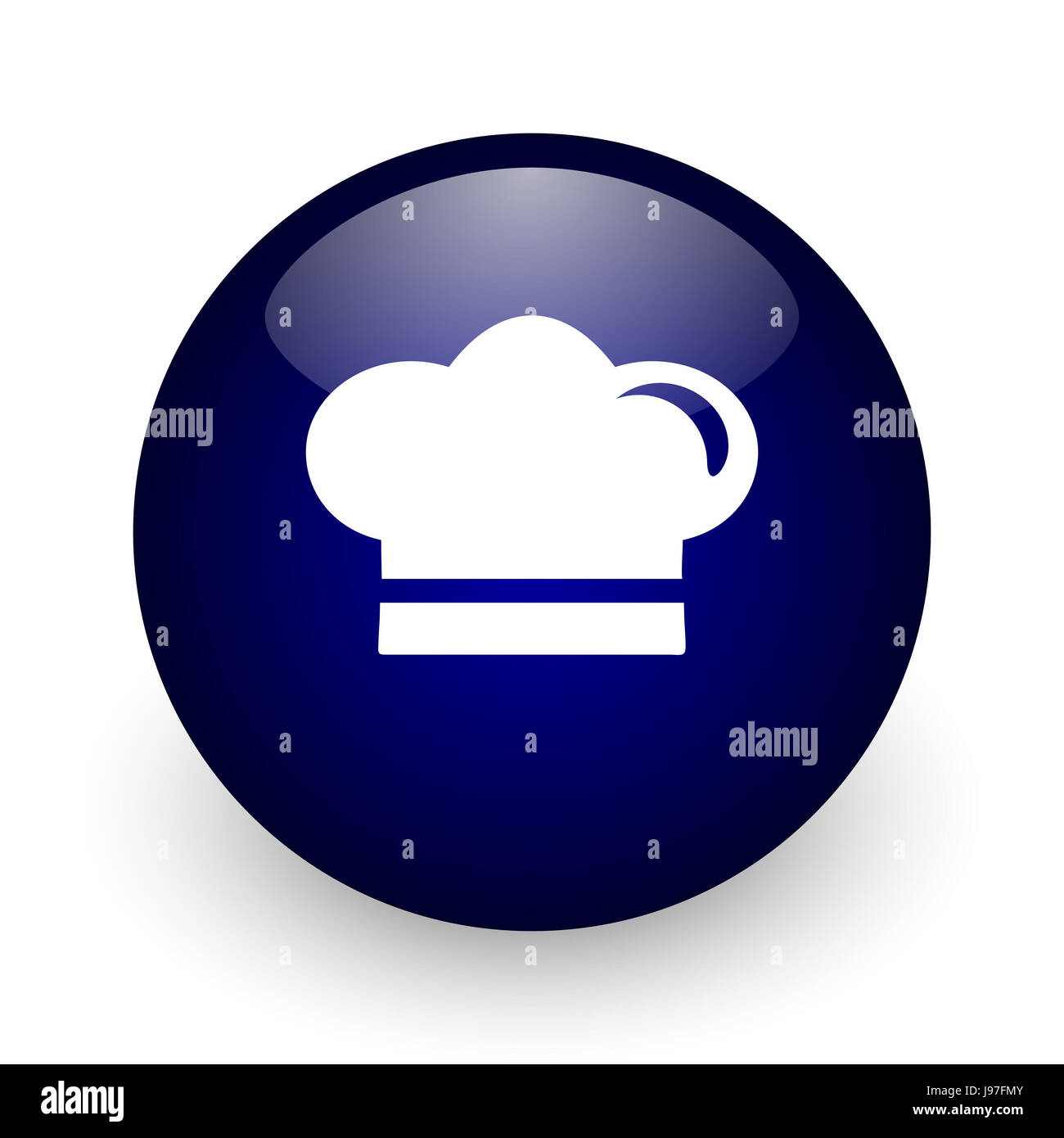 Cook blue glossy ball web icon on white background. Round 3d render ...