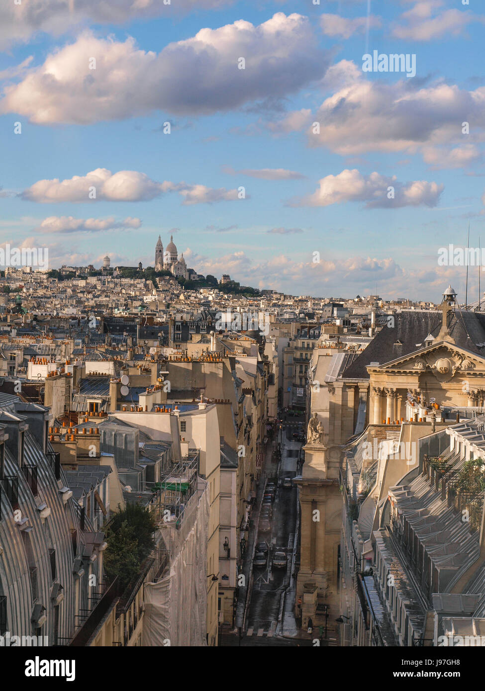 Elevated View of Paris skyline, with the sacre coeur cathedral in the ...