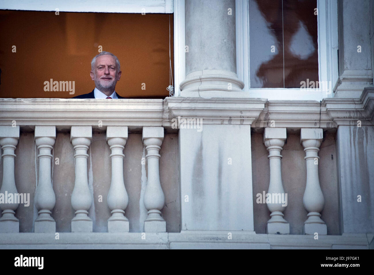 Labour leader Jeremy Corbyn looks out of a window after taking part in ...