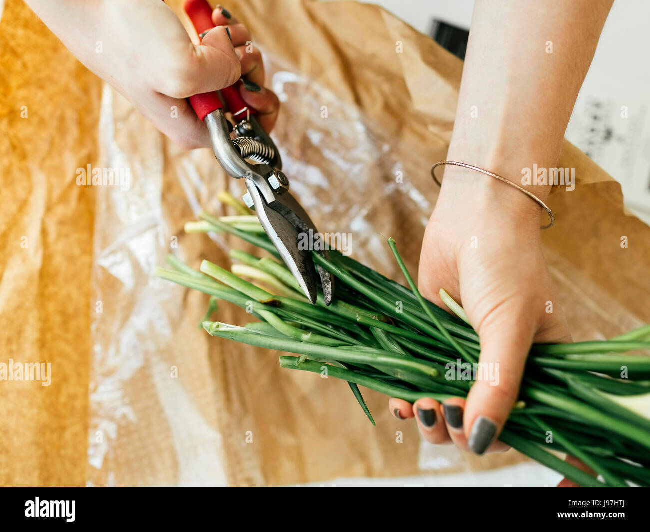 Woman pruning flower stem hi-res stock photography and images - Alamy