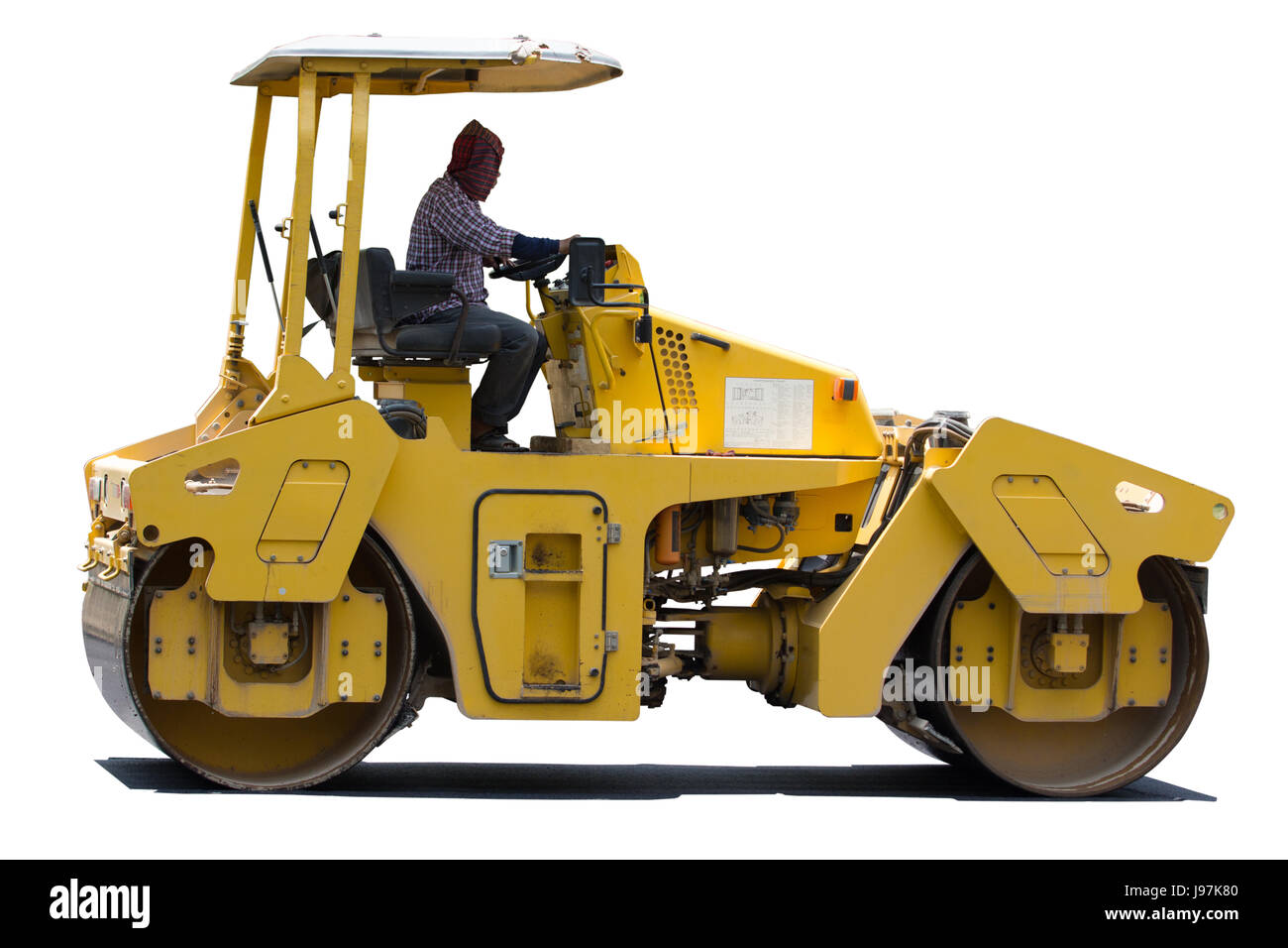 Steamroller and driver isolated on white background Stock Photo - Alamy