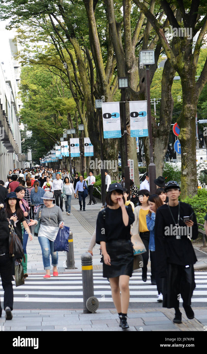 The modern Ometosando boulevard in Tokyo has many fashionable shops and ...