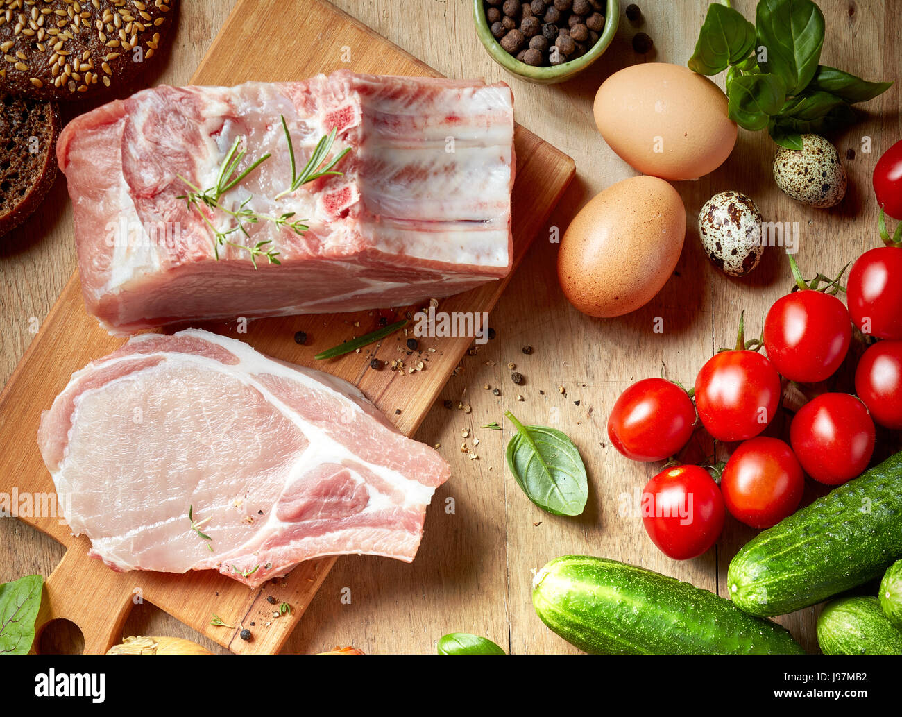 various fresh raw products, top view Stock Photo - Alamy