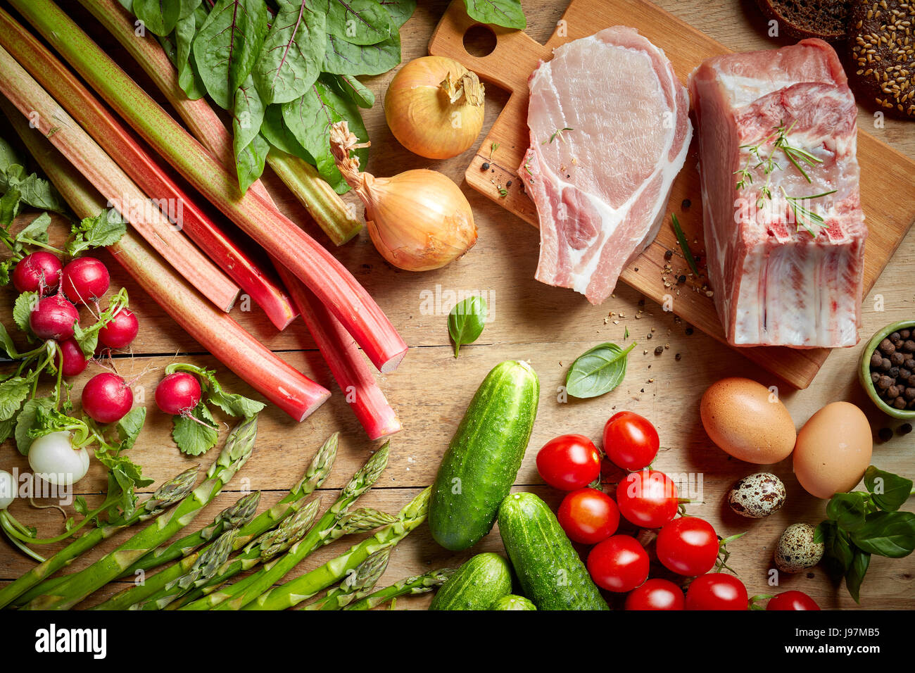 various fresh raw products, top view Stock Photo - Alamy