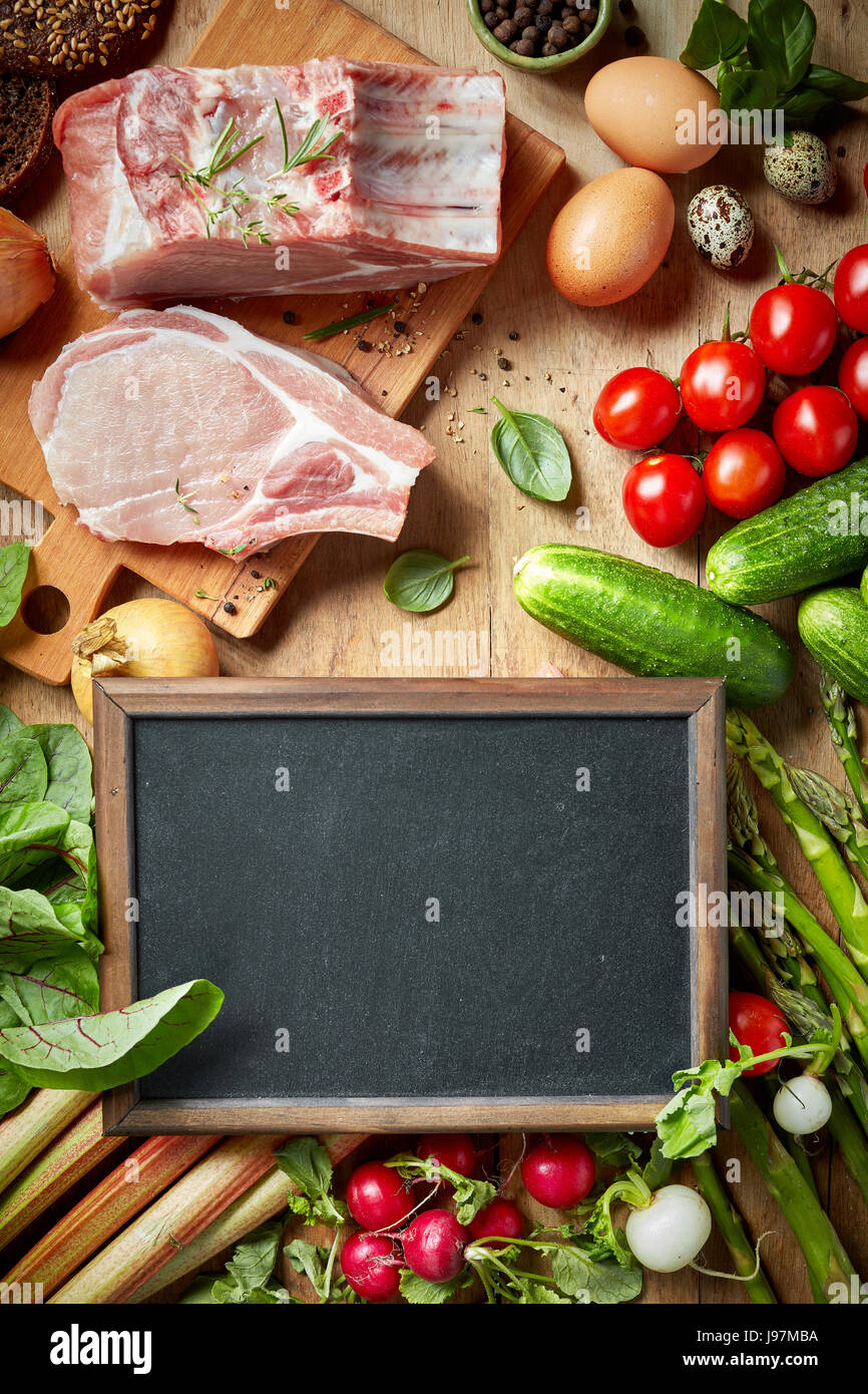 various fresh raw products, top view Stock Photo - Alamy