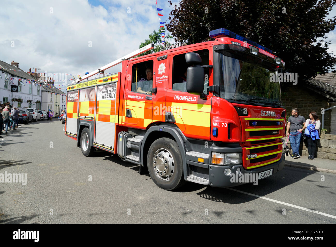 Fire engine Barlow annual Carnival procession Derbyshire England Stock ...