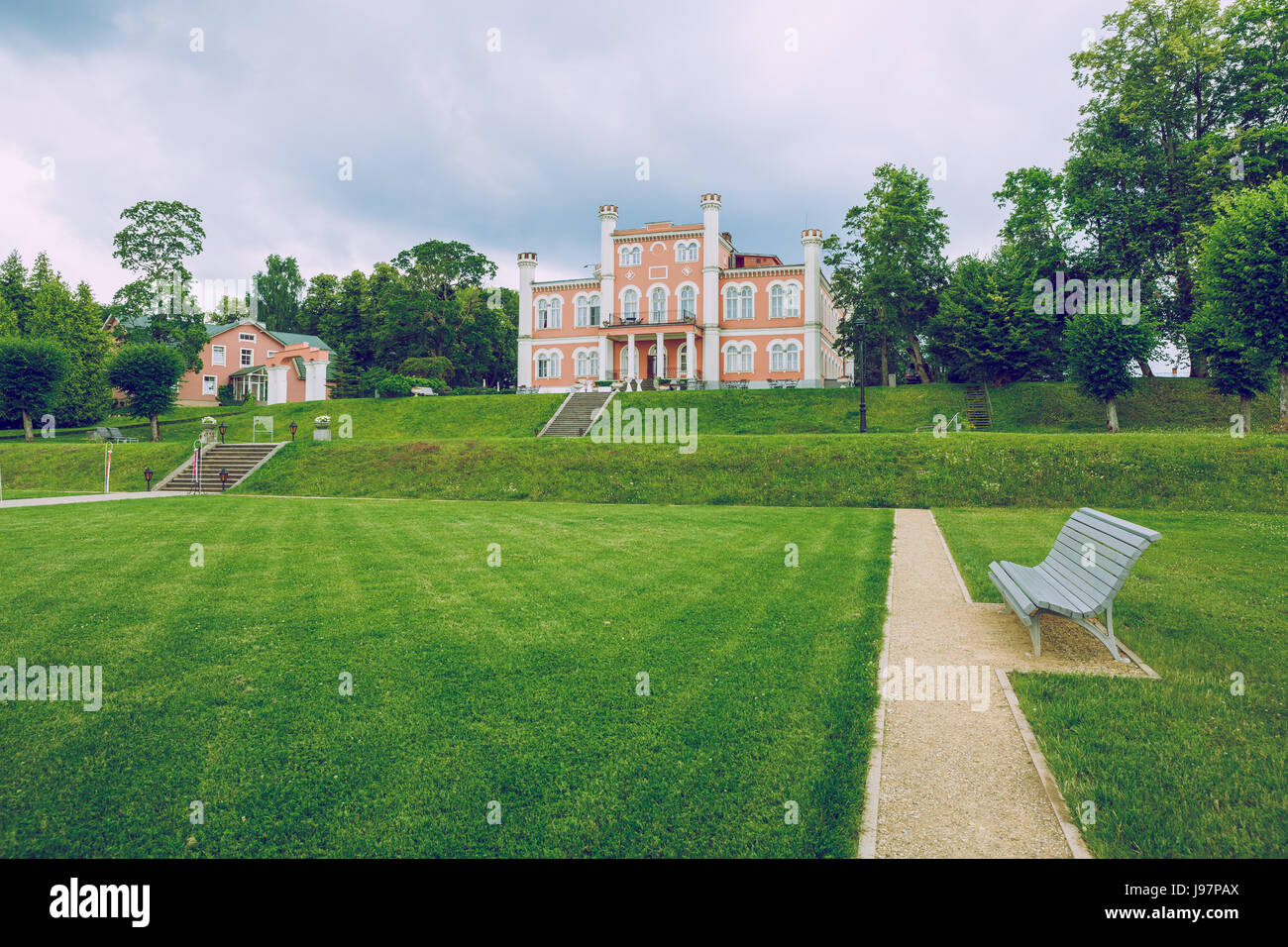 Old red castle in Lavia, Birini 2015. Urban historical house Stock ...