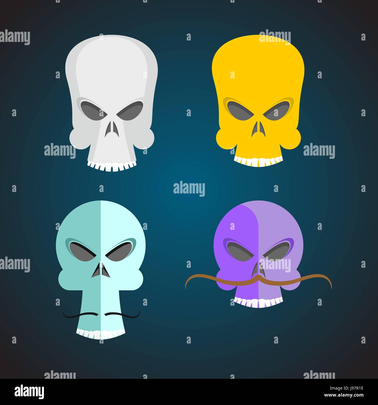 Skull Collection Cartoon. skull with a mustache. Set. Colored skull ...