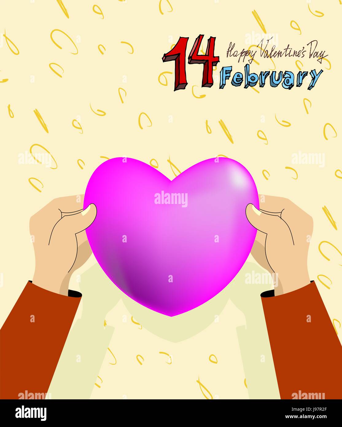 Valentine's Day greeting. February 14th. Hands and heart Stock Vector ...