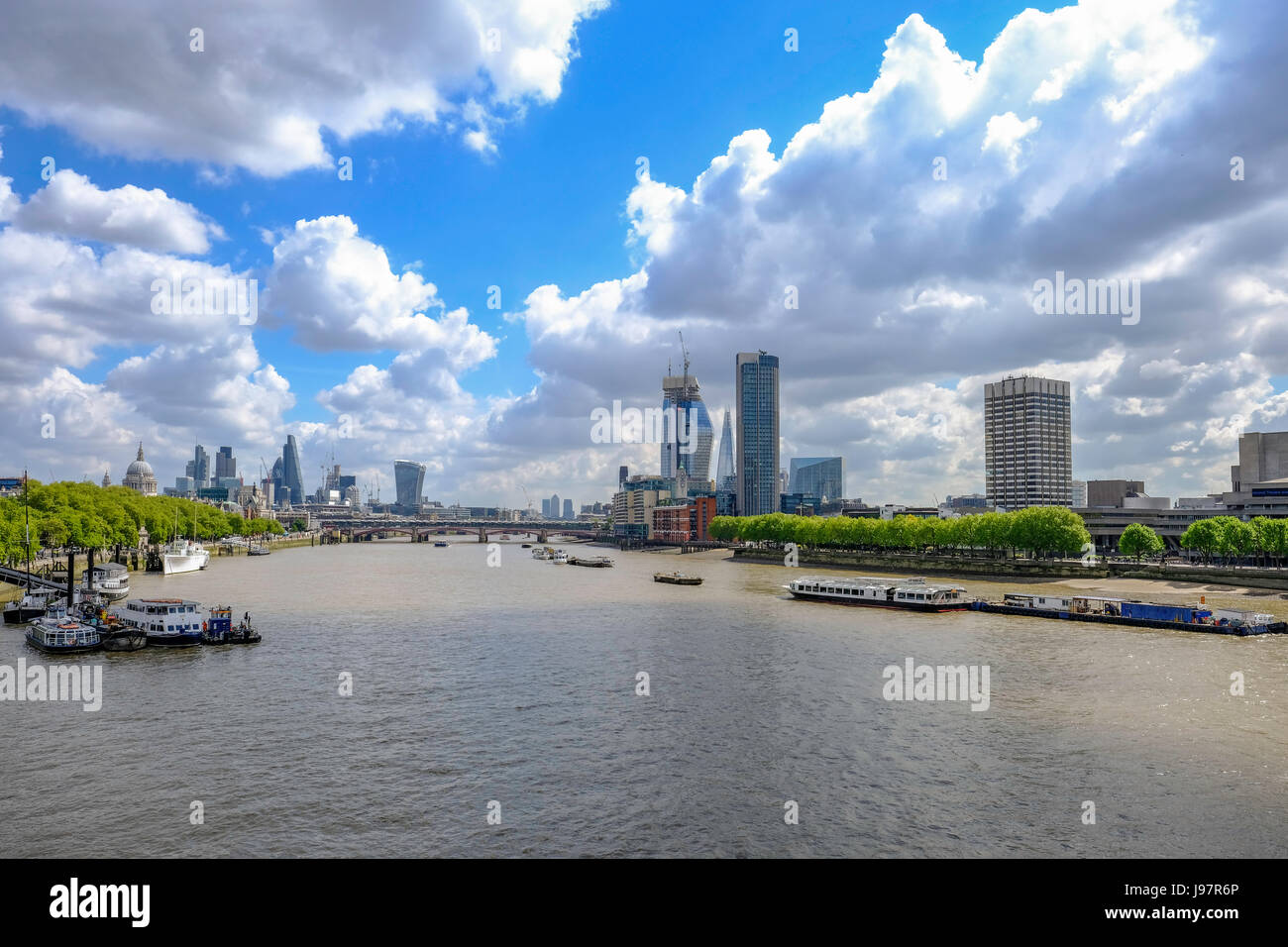 London skyline shot looking down river from Waterloo Bridge towards ...