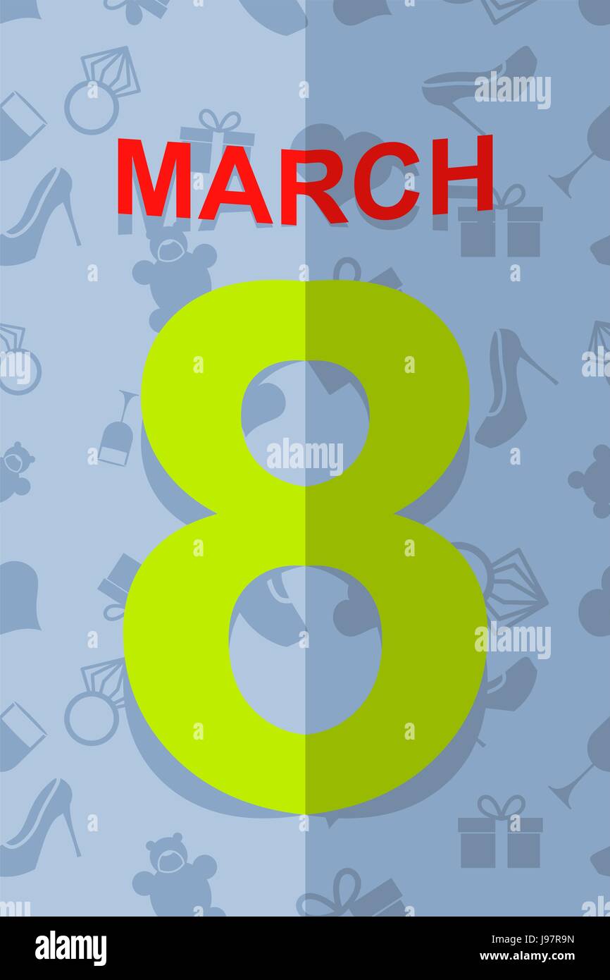 8 March. International women's day. 3D postcard. Heart, ring, gift ...