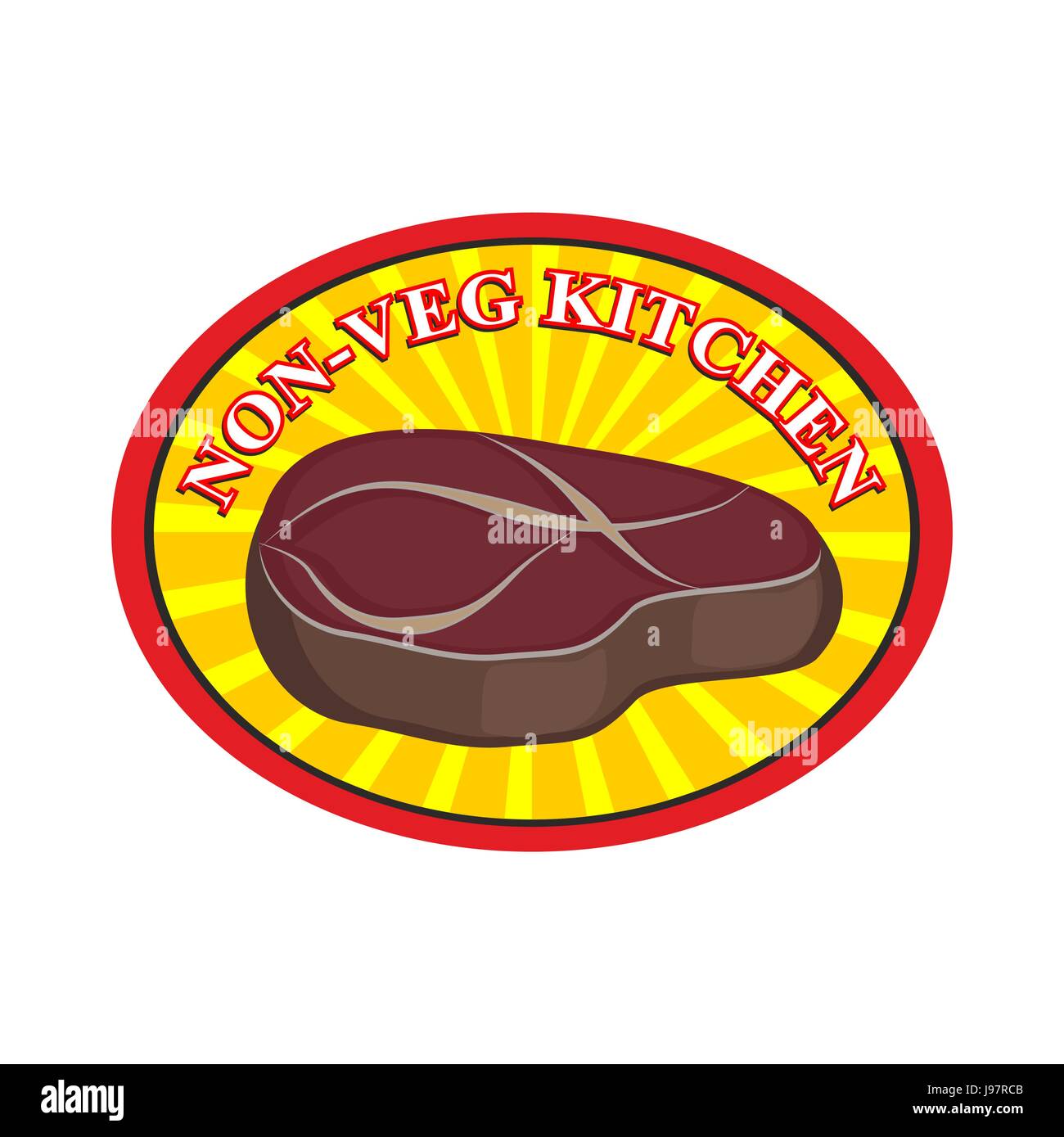 Roasted meat steak. Logo for cafe or restaurant. Kitchen without ...