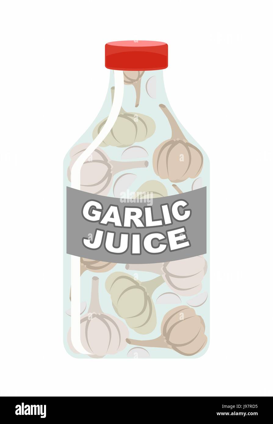 Garlic juice. Juice from fresh vegetables. Garlic in a transparent ...