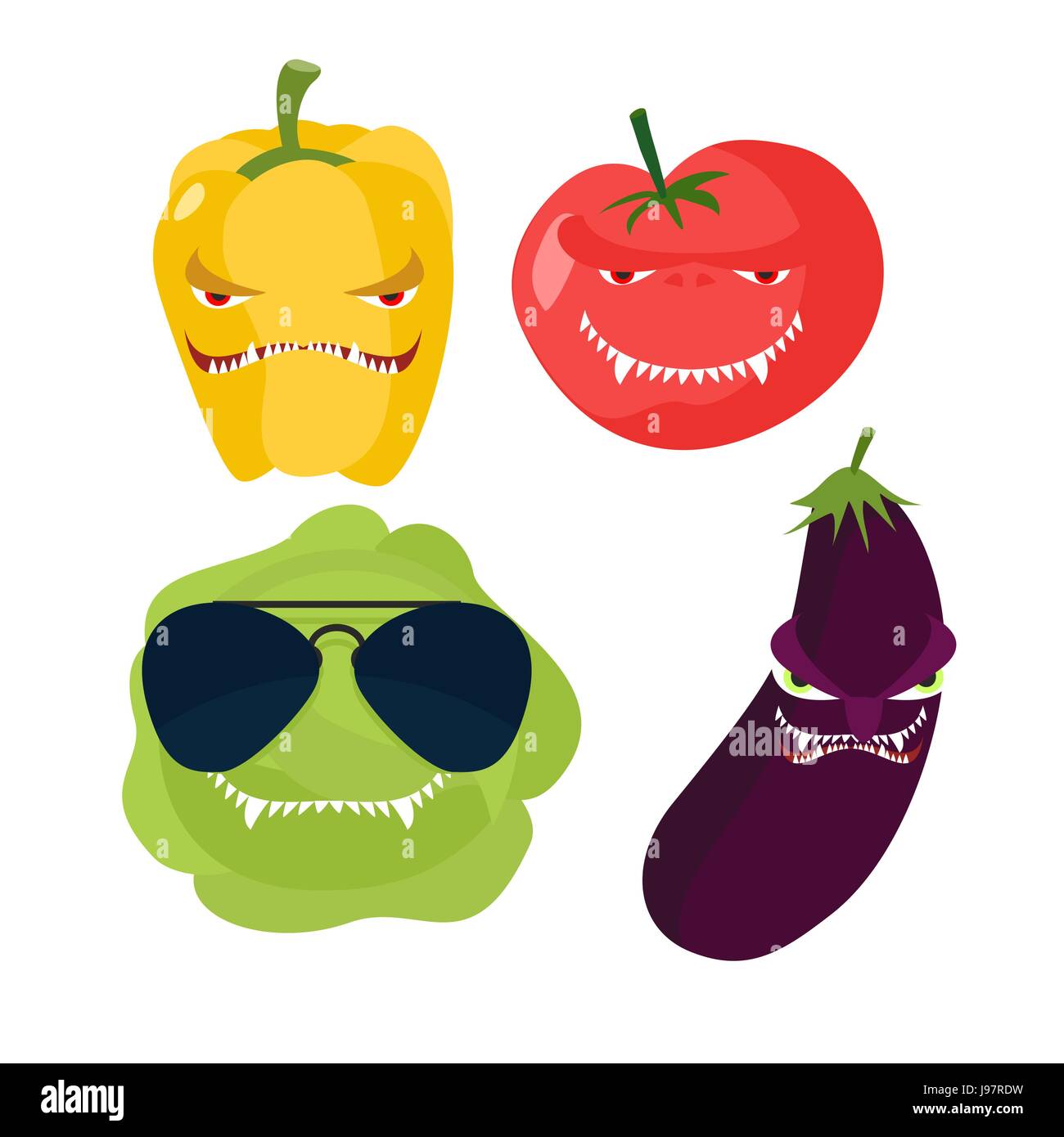 Scary vegetables. Cabbage in glasses, horrible pepper, ferocious tomato ...