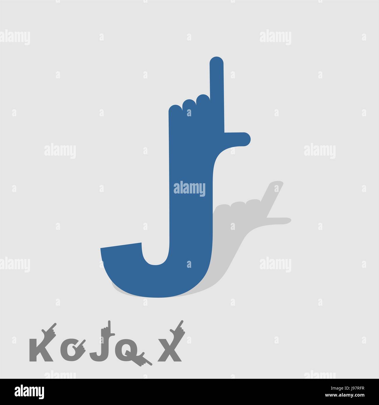Letter J. Logo letters with a hand. Finger pointing. Letter of alphabet ...