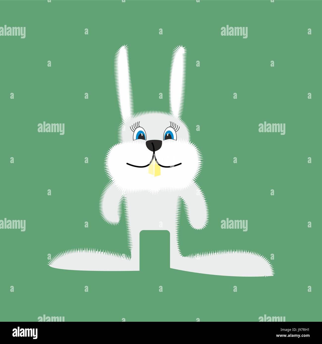 Funny Bunny. Cartoon white rabbit on a green background. Vector ...