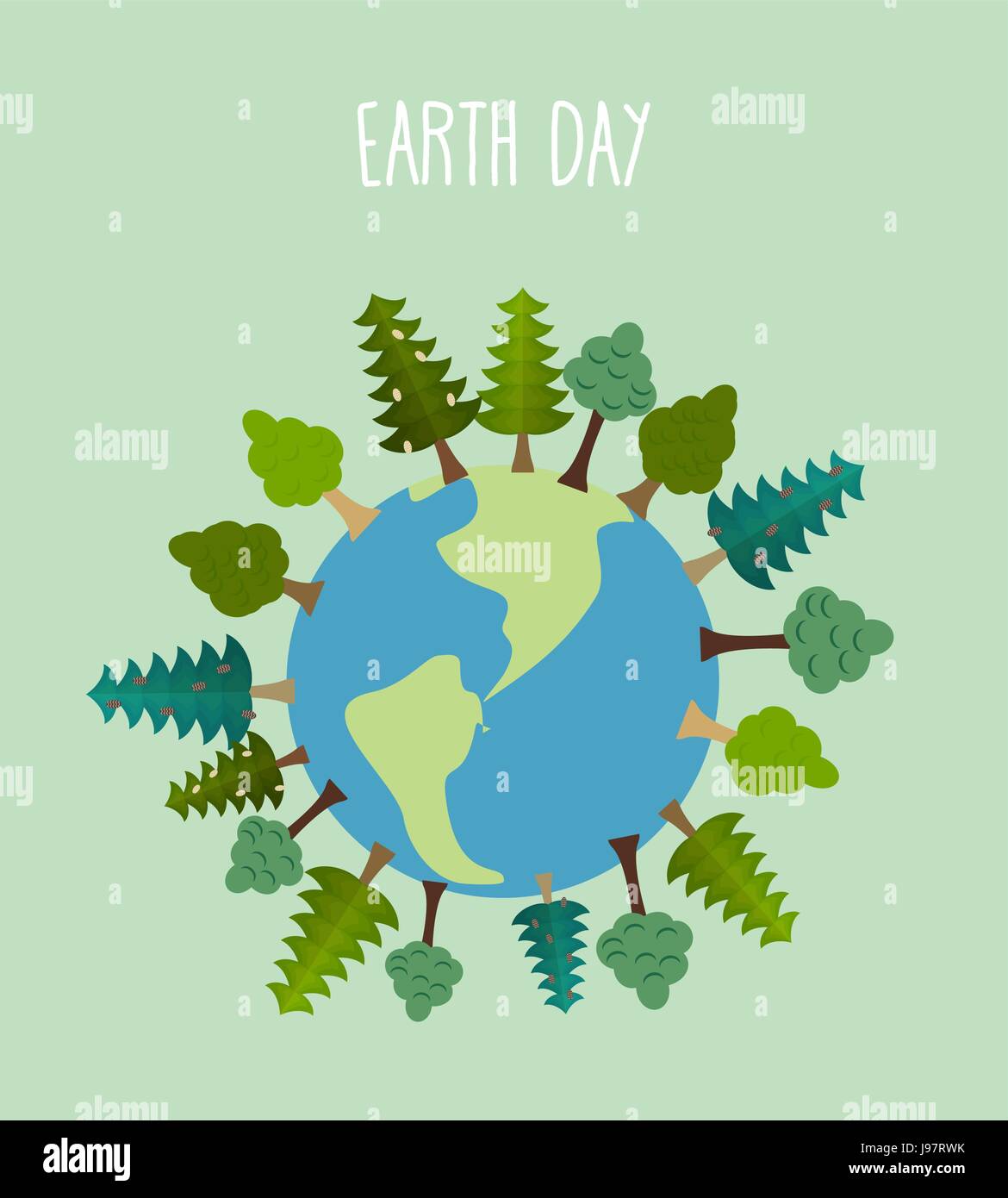 earth day. Earth with trees. Vector geometric trees and grass ...