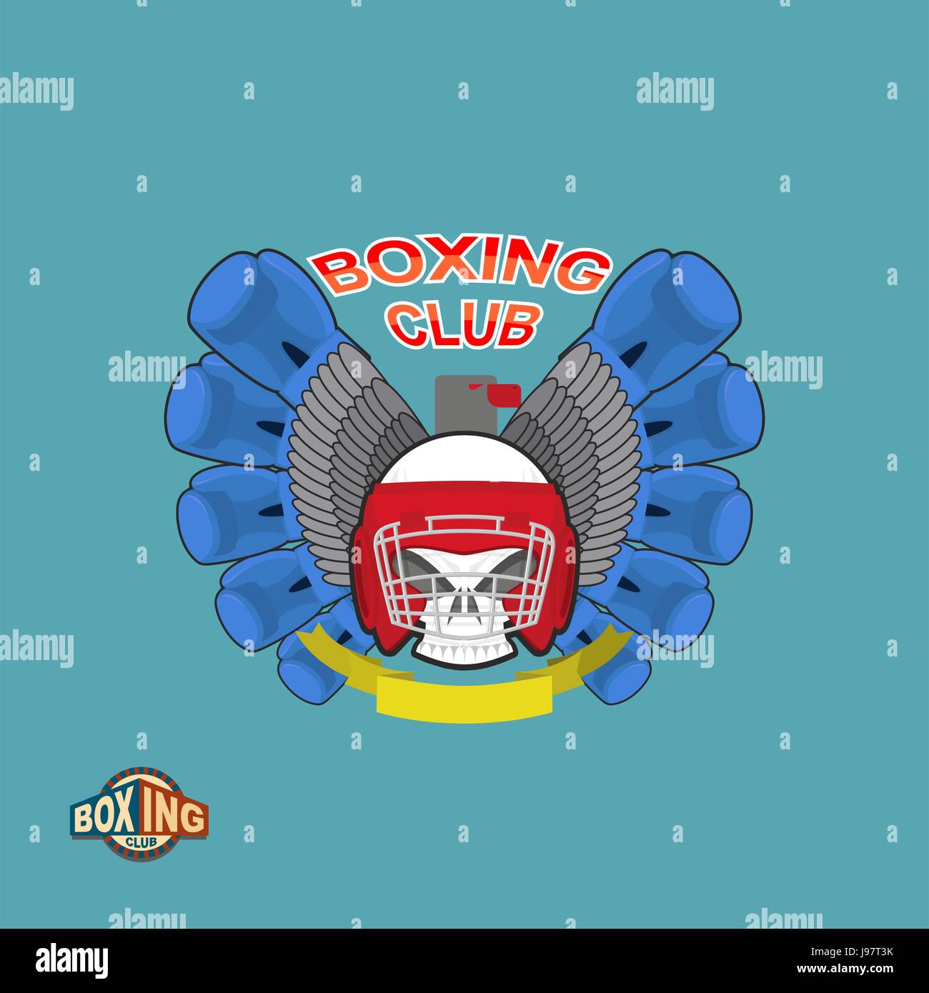 Boxing labels. Skull in a boxing helmet with gloves. Vector ...