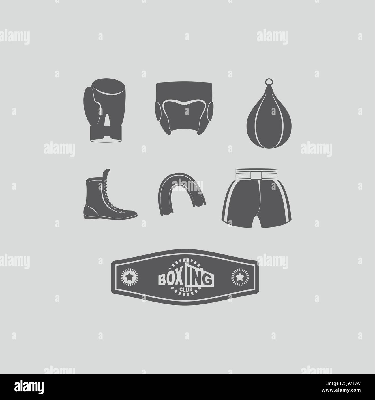 Set icons Boxing, kick boxing. Boxing equipment: gloves and helmet ...