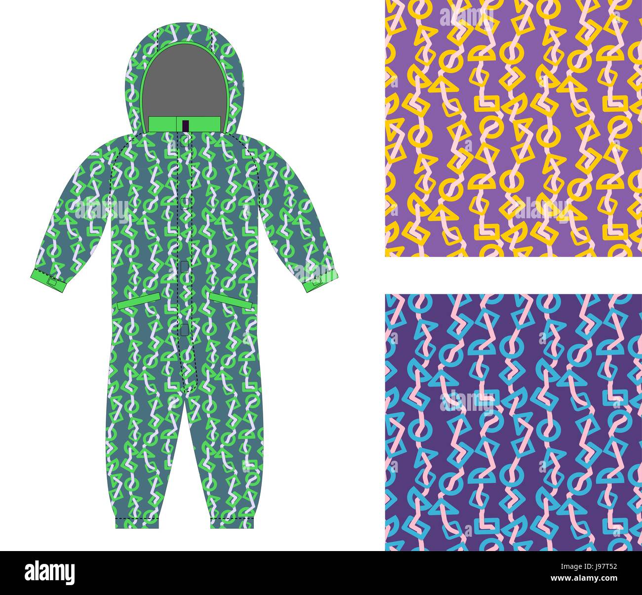 Children winter coverall template with an abstract pattern. Set of ...