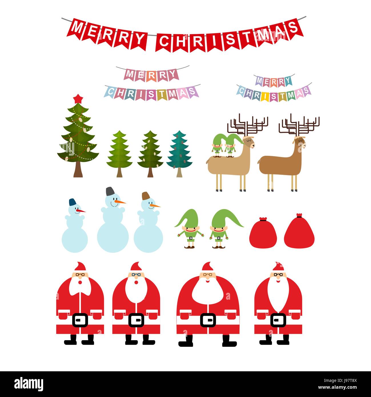 Set of Christmas items. Collection of New Years icons. Santa Claus and ...