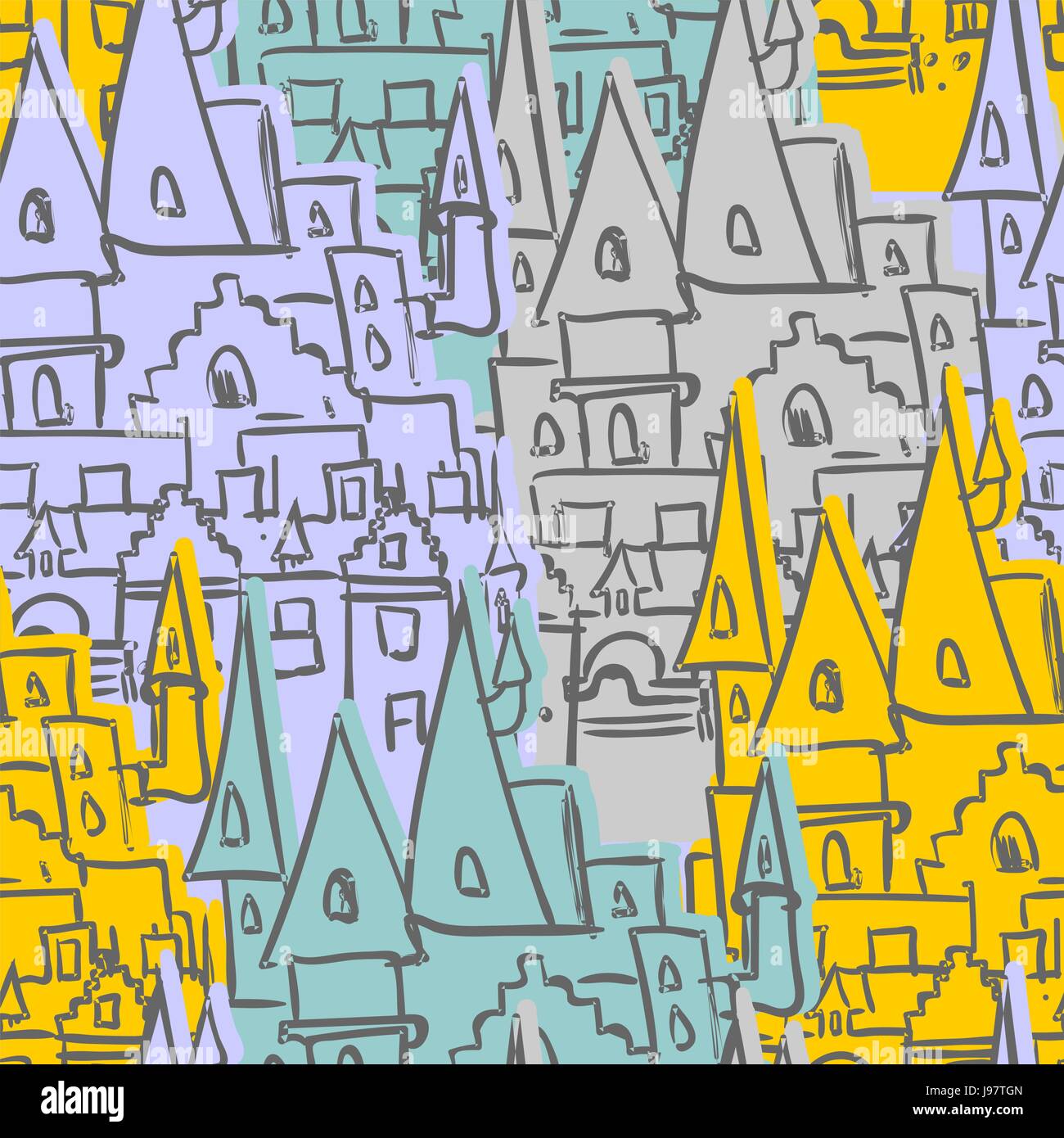 Castle seamless pattern. Sketch of old Royal Castle. Vector background ...