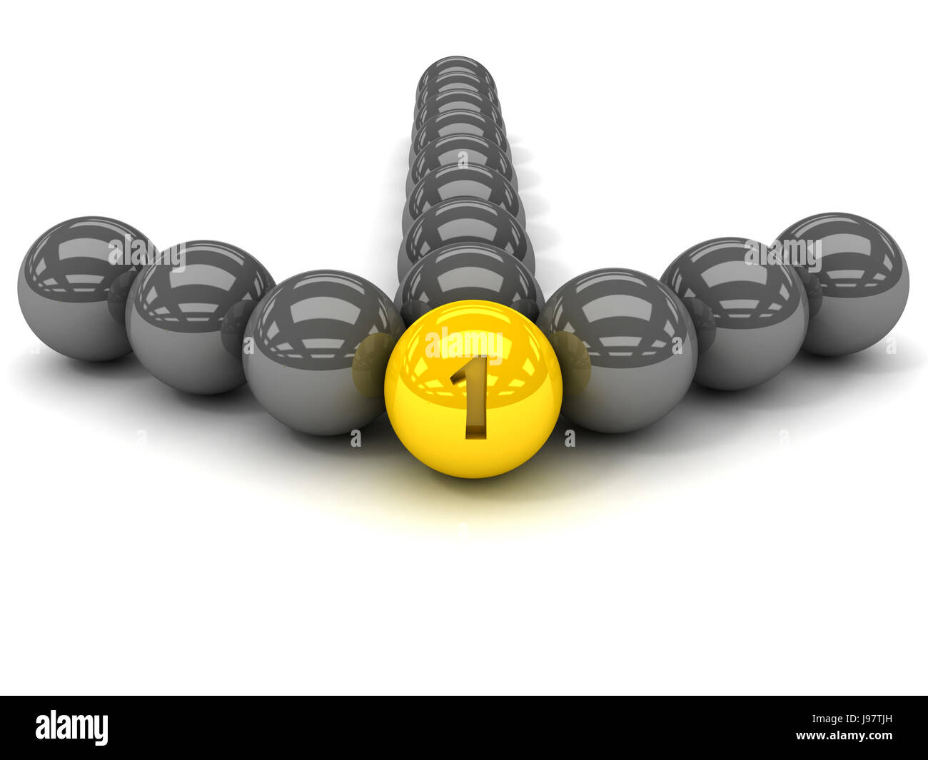 Grey arrow of the balls with the gold leader in front. 3D illustration ...