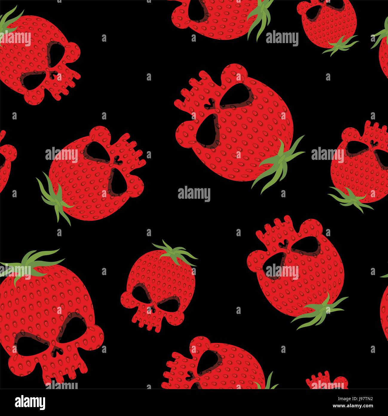 Strawberry skull seamless pattern. Red head skeleton with texture of ...