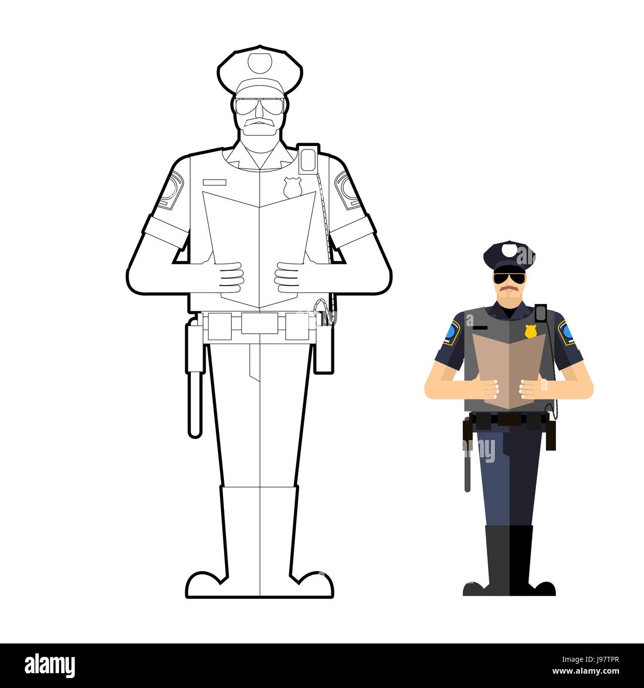 Policeman coloring book. Police officer at work. Vector illustration ...
