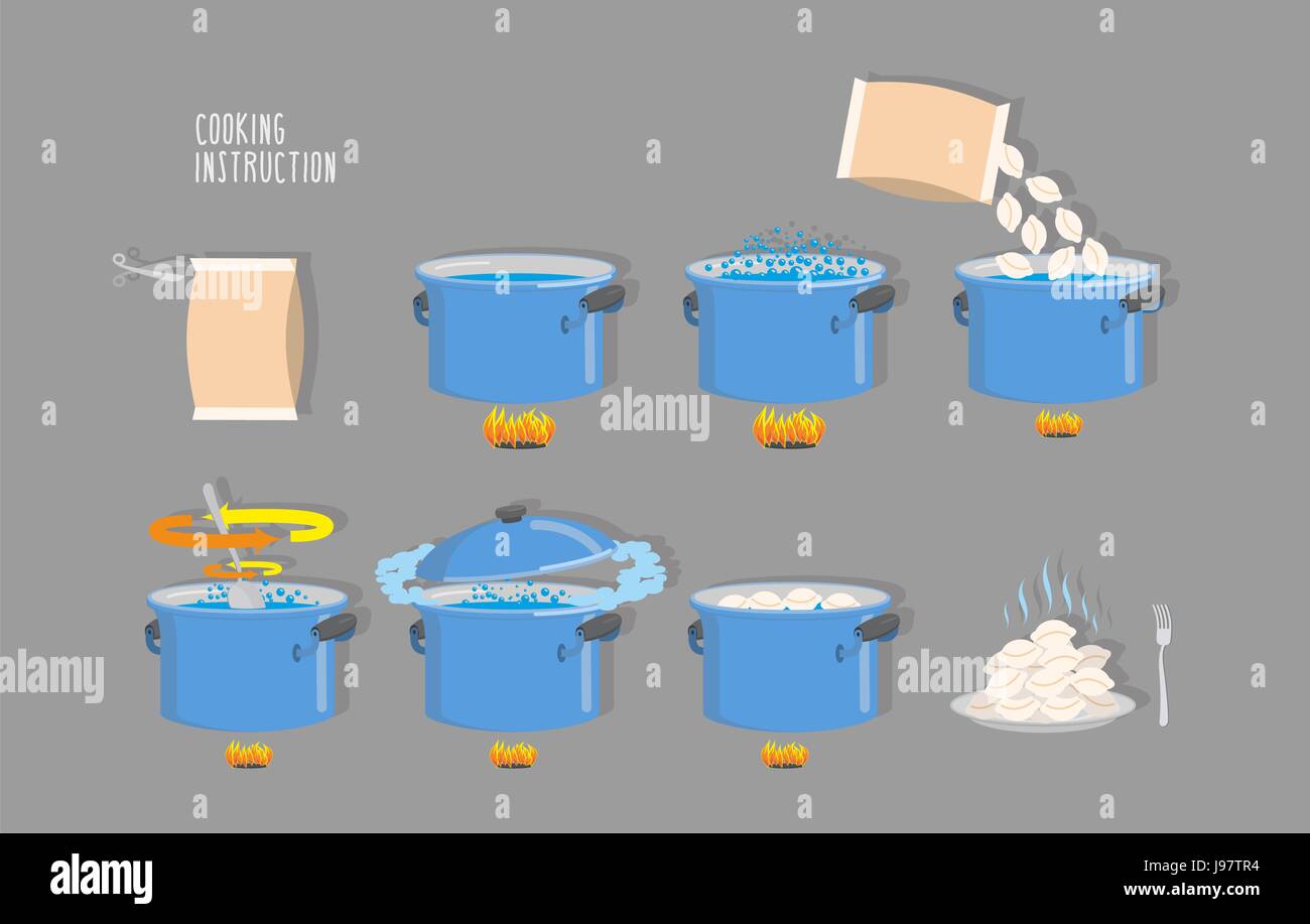 Cooking instructions. Infographics of cooking dumplings. Vector icons ...
