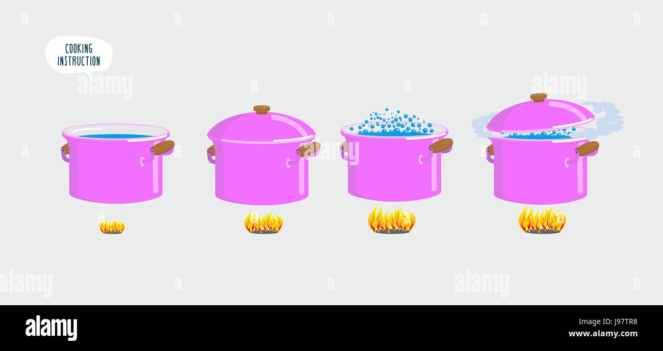 Set cooking plates. Boiling water for various dishes. Vector ...