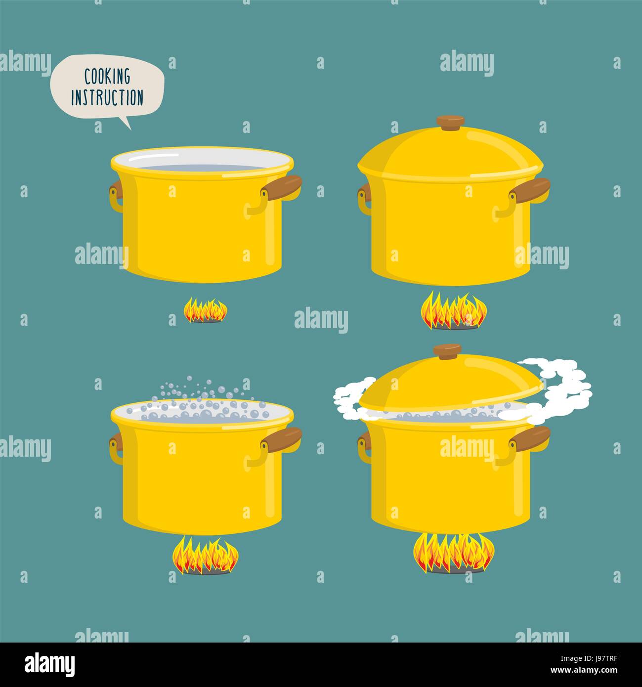 Set cooking plates. Boiling water for various dishes. Vector ...