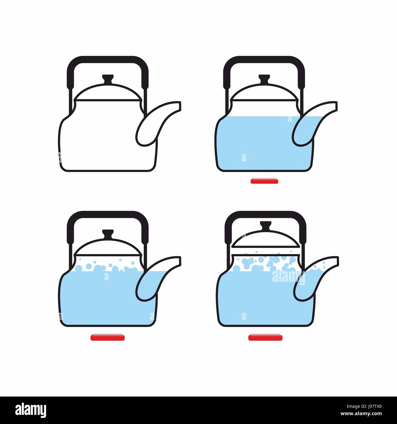 Stage boiling kettle. Cooking instruction of boiled water with water ...