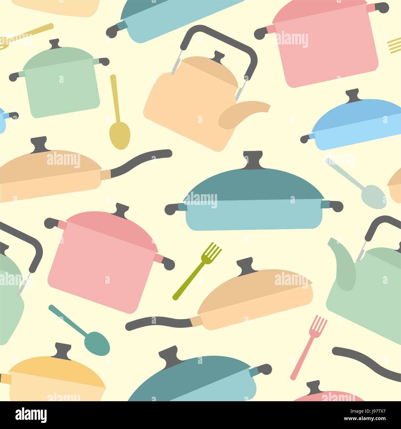Kitchen utensils seamless pattern. Background of colored glassware ...