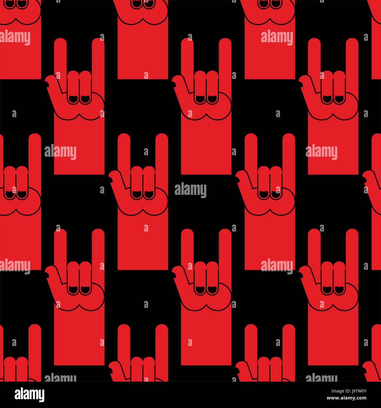 Rock hand sign red seamless pattern. Background of symbol of rock and ...