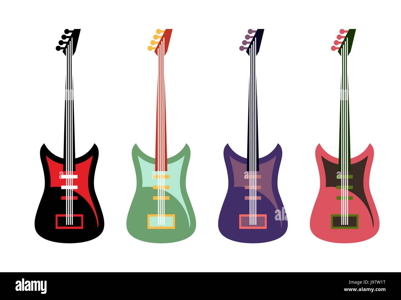 Set of colored guitars. Multi-colored rock electric guitars Stock ...