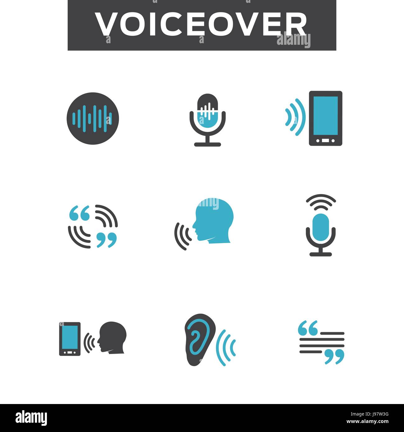 Voiceover or Voice Command Icon with Sound Wave Images Set - solid ...