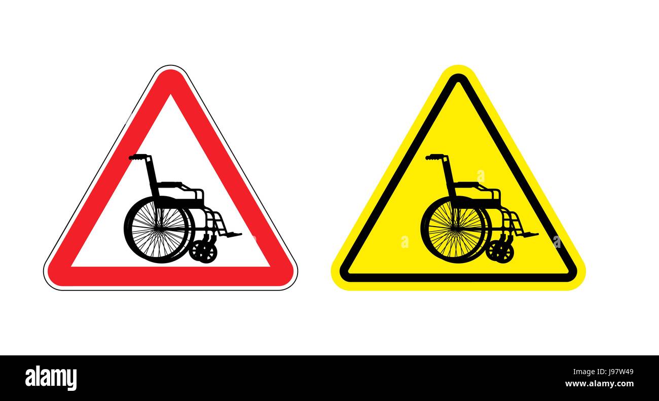 Attention of wheelchair. Danger sign silhouette of person with ...