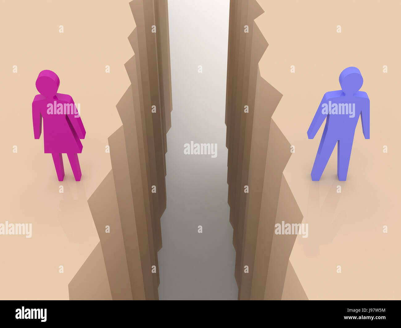 Man and woman split on sides, separation crack. Concept 3D illustration ...