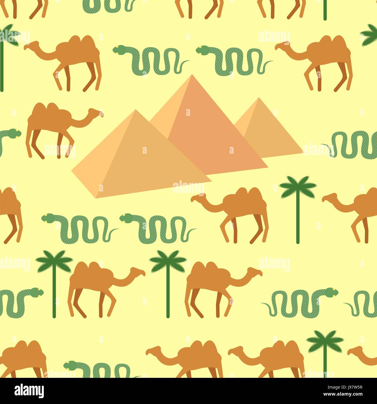 Egypt. Seamless pattern Characters of Egypt: pyramids and camels. Palm ...