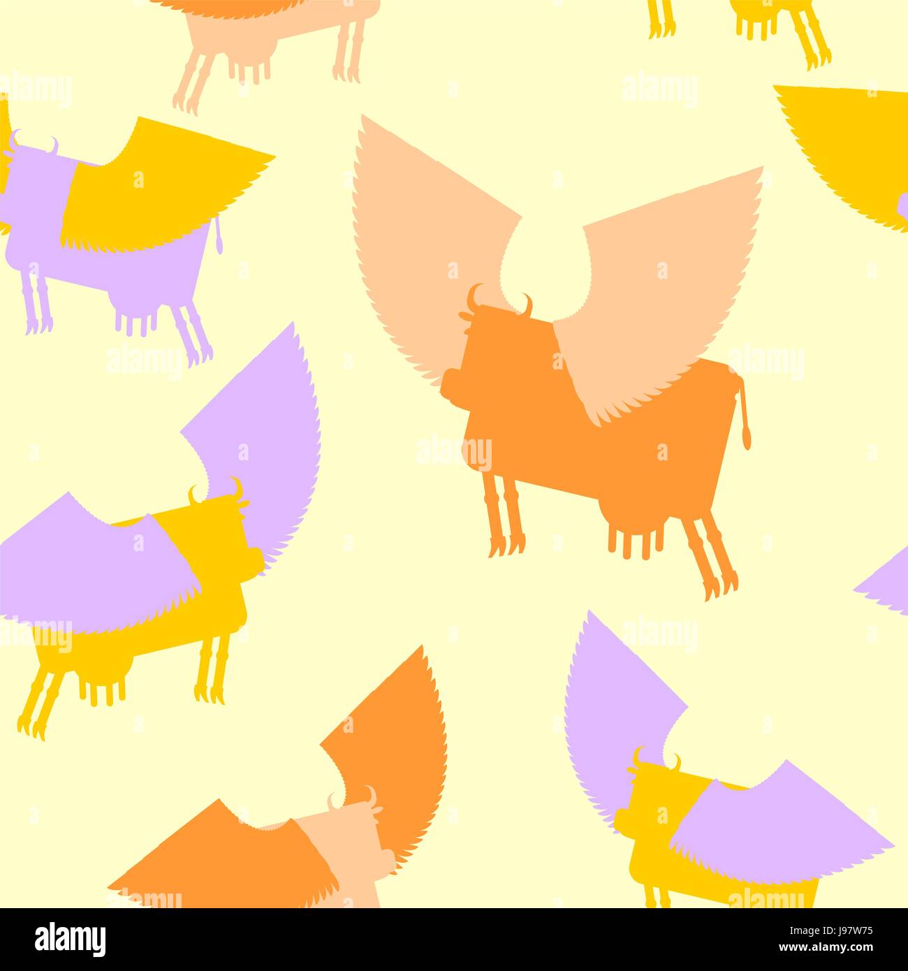 Cow wings seamless pattern. Colored Silhouettes Flying animal. vector ...