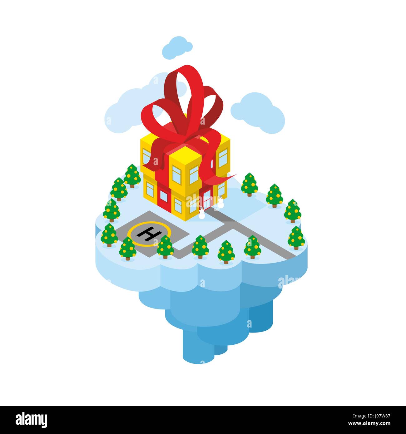 Flying residence of Santa Claus. Building gift - secret Office of Santa ...
